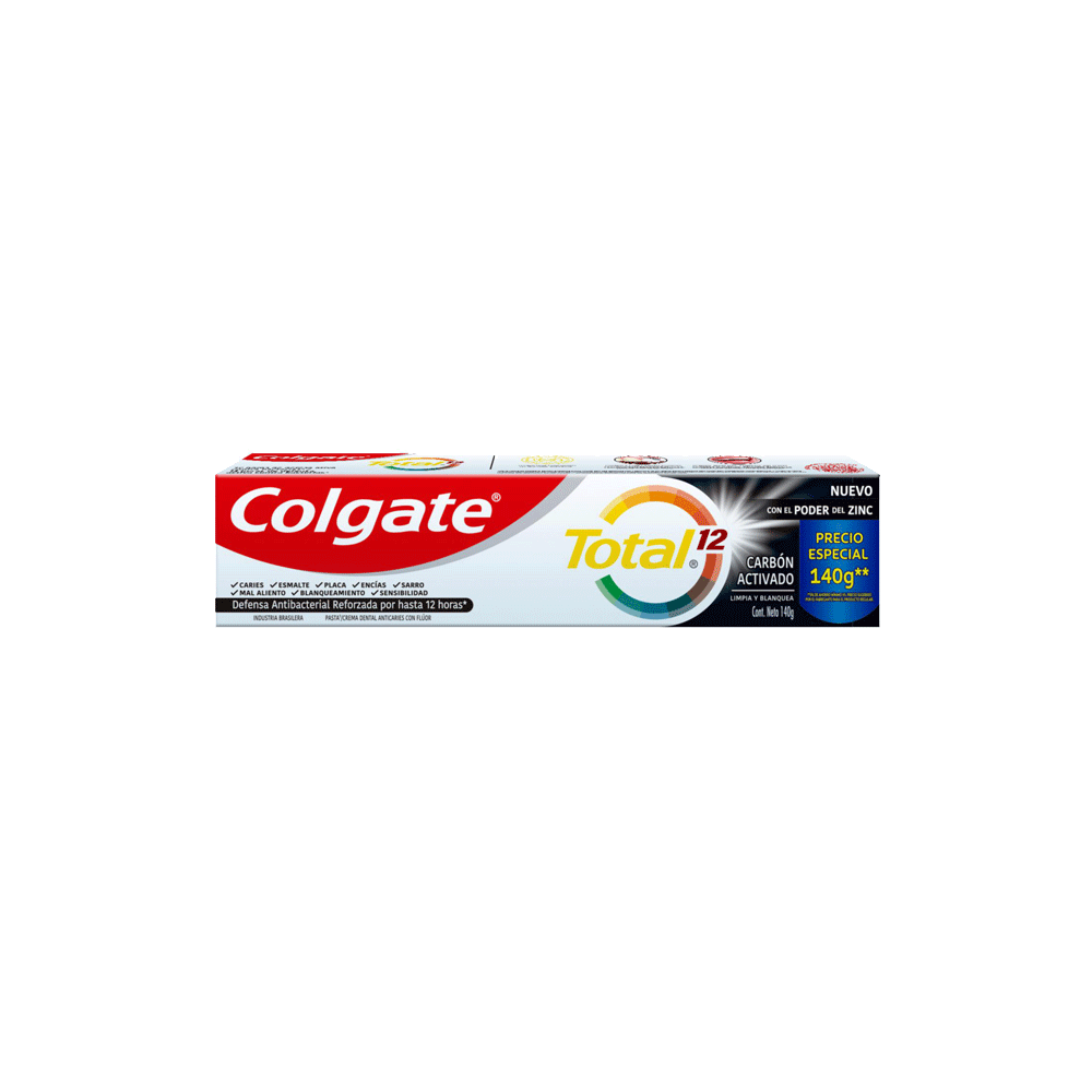 Crema Dental Colgate Total 12 Carbón Activado x 140 gr - farmaciasdelpueblo