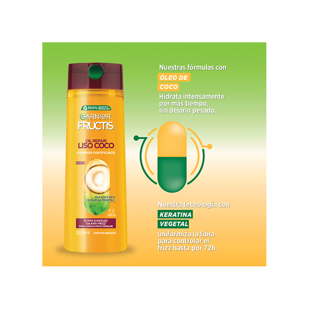 Shampoo Fructis Garnier Liso Coco x 350 ml - farmaciasdelpueblo