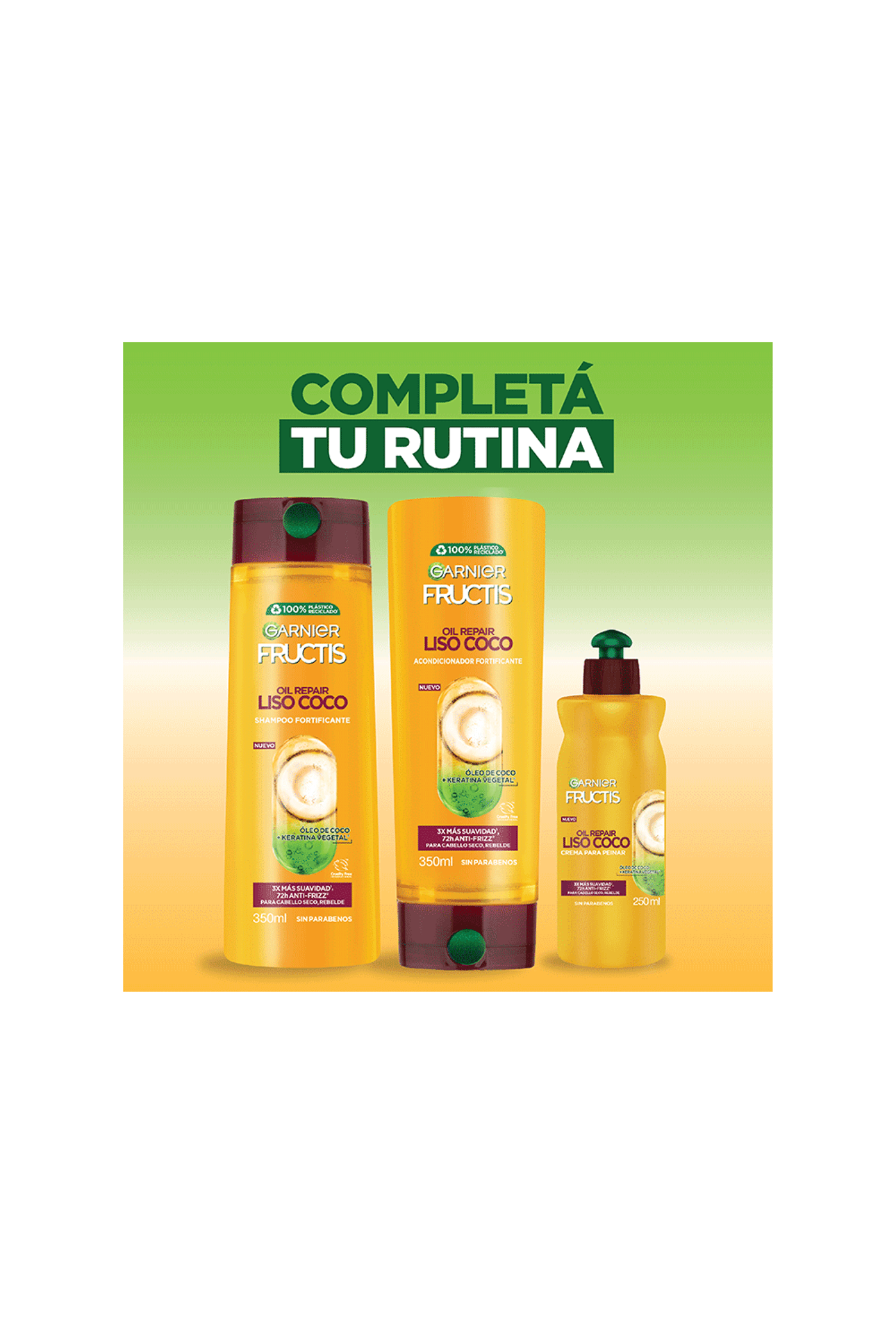Shampoo Fructis Garnier Liso Coco x 350 ml - farmaciasdelpueblo