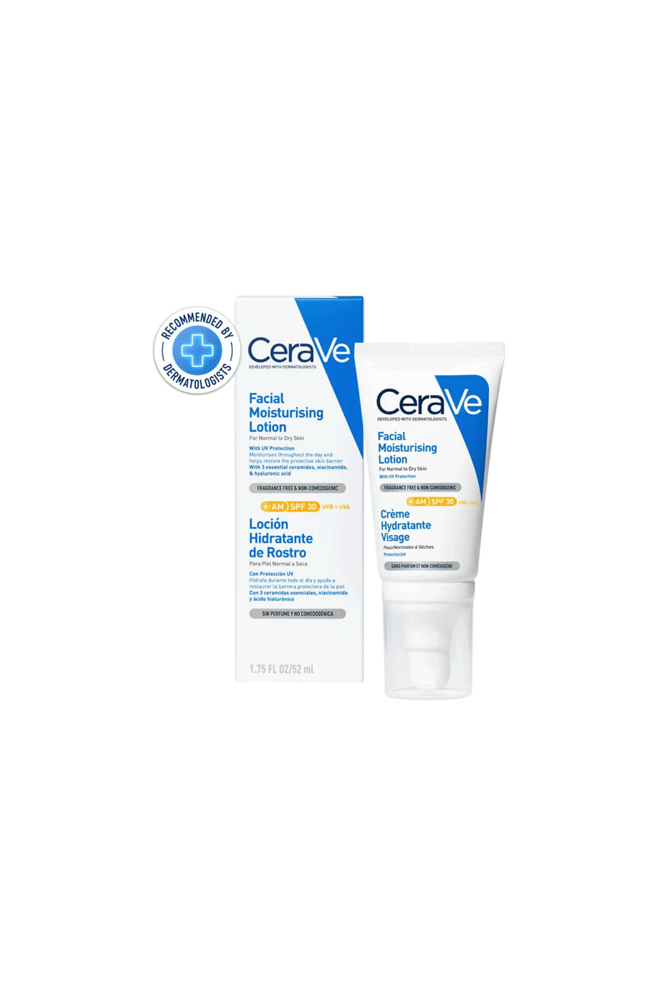 Loción Hidratante CeraVe para rostro FPS 30 para piel normal a seca x 52 ml - farmaciasdelpueblo