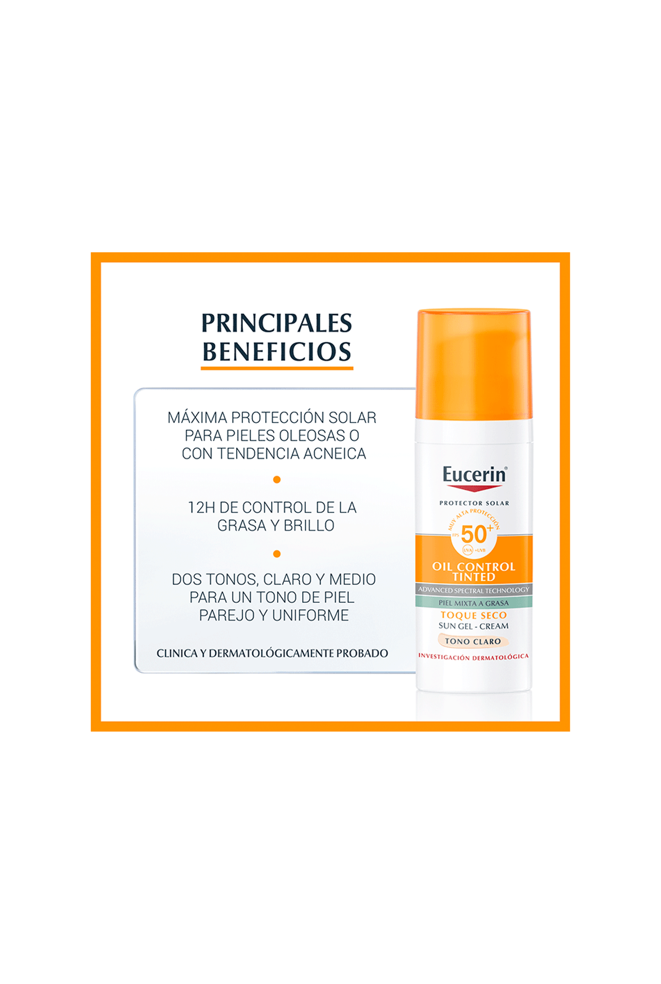 Protector Solar Facial Eucerin Sun Oil Control Tono Claro FPS 50 x 50 ...